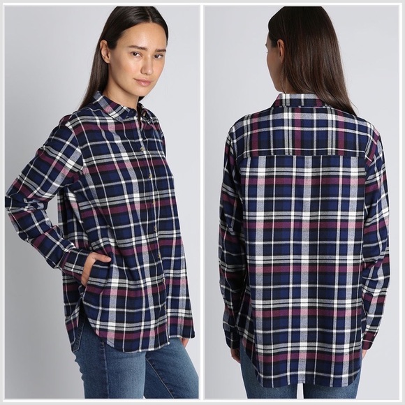 JACHS Girlfriend | Tops | Anthro Jachs Girlfriend Navy Blue Plaid Button Down Flannel Shirt With ...